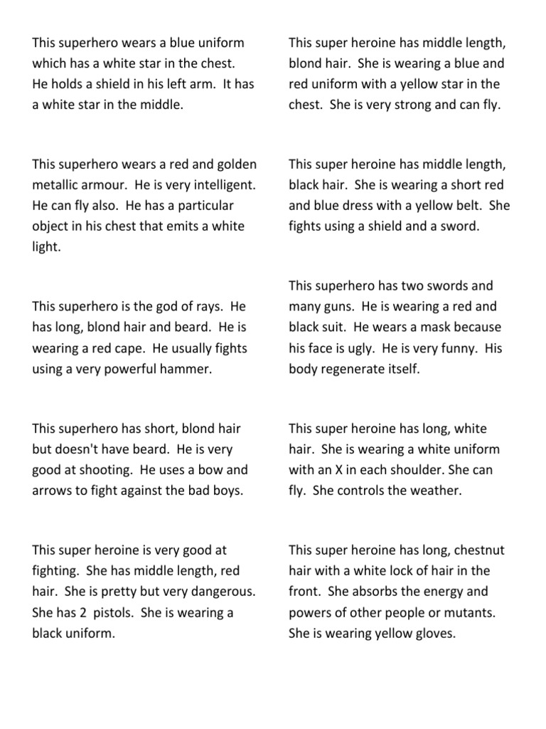 Superhero Descriptions and Traits | PDF