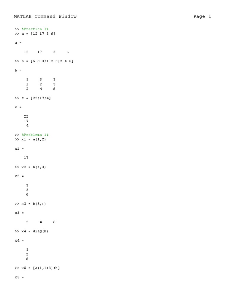 LabMatlab Ejercicios Laboratorio de Matrices Resueltos PDF | PDF