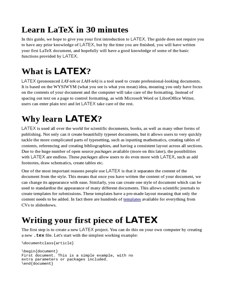 Learn Latex in 30 Minutes: Templates | PDF | Written Communication ...