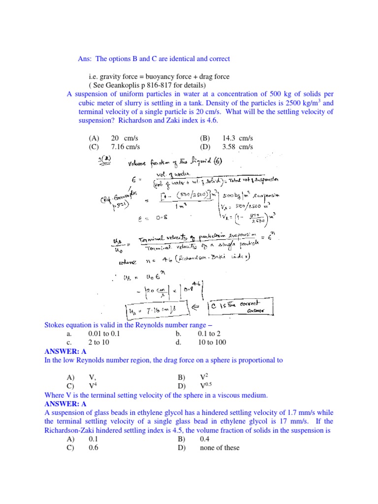 Answer: A | PDF | Drag (Physics) | Viscosity