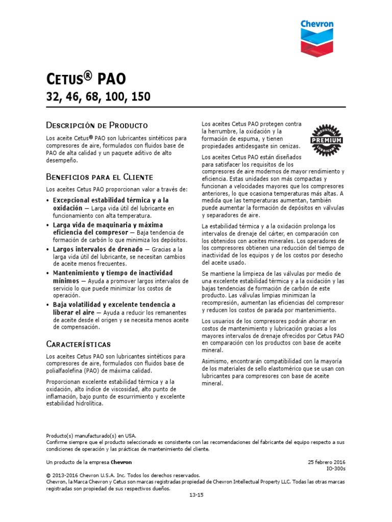 Cetus Pao 32,46,100,150 | PDF | Lubricante | Materiales