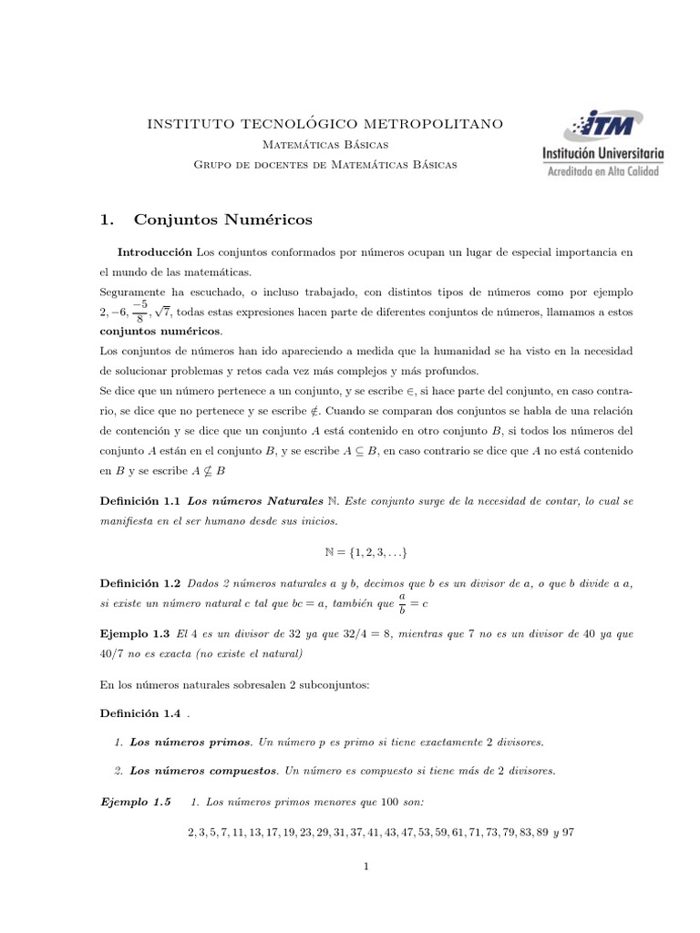 Notas de Clase 1 - Conjuntos Numéricos PDF | PDF | Multiplicación | Número primo