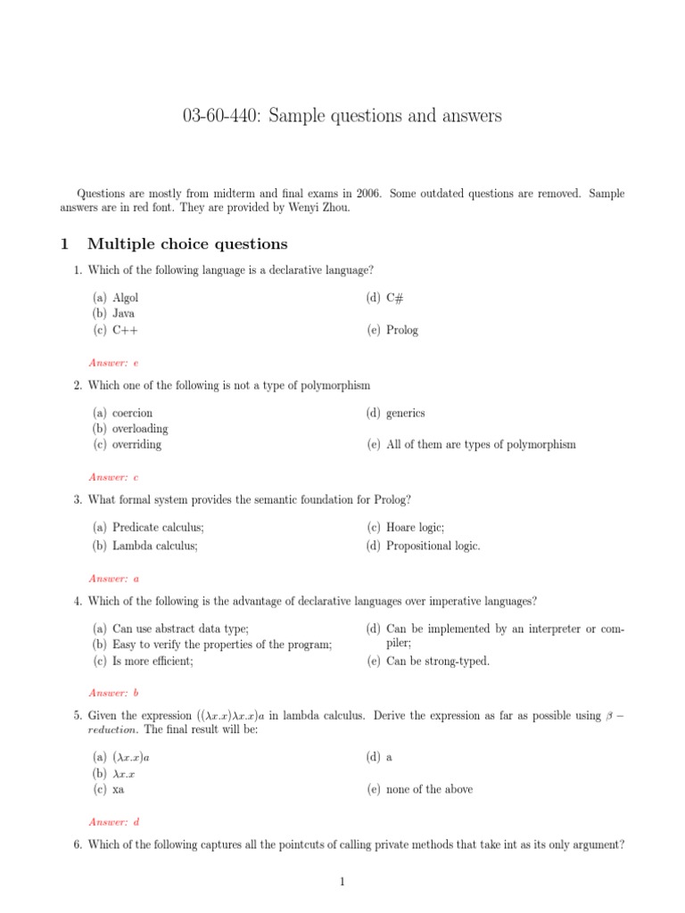 440 Sample Questions Dec Pdf Programming Language Method