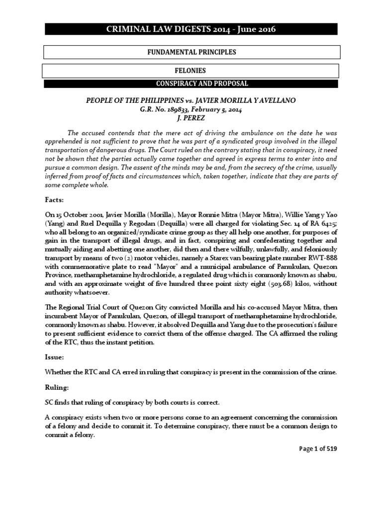 Criminal Case Digest | PDF | Conspiracy (Criminal) | Burden Of Proof (Law)