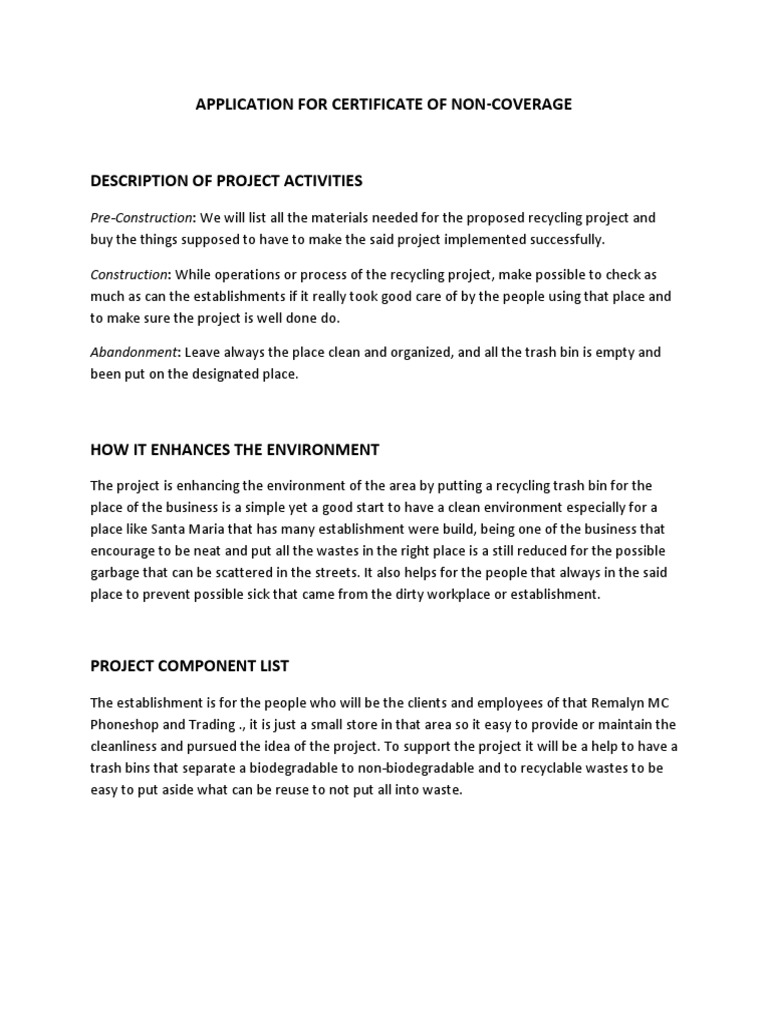 Application for Certificate of Non-Coverage Outlines Small Business ...