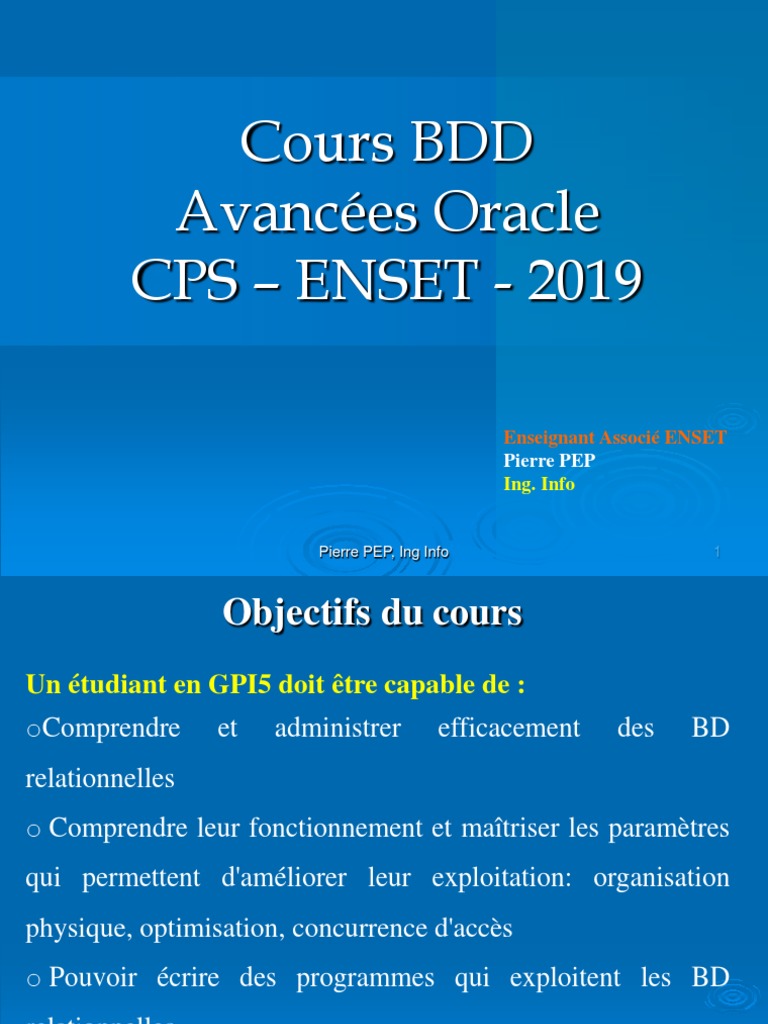 Cours BDD Avancées Oracle - 2019 | PDF | Base de données Oracle | Programmation informatique
