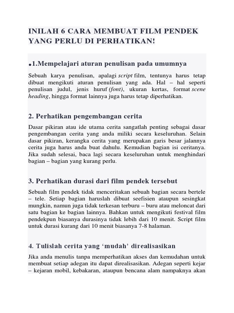 Inilah 6 Cara Membuat Film Pendek Yang Perlu Di Perhatikan | PDF