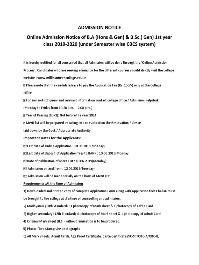Admission Notice 2019 PDF | PDF | Business