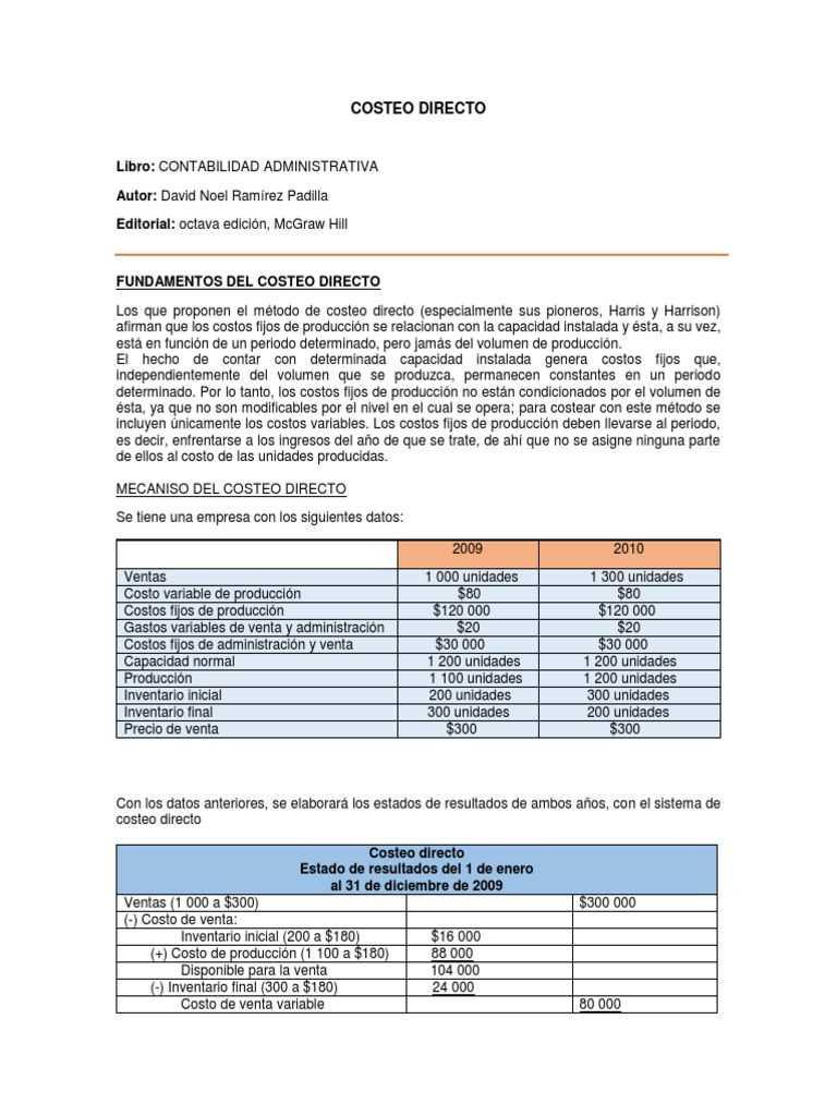 Costeo Directo | PDF | Costo | Presupuesto