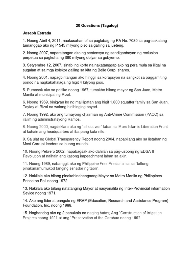 20 Questions Tagalog | PDF