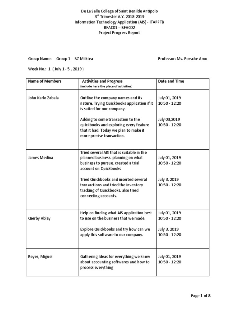 Group 1 AIS Progress Report | PDF | Quick Books | Business