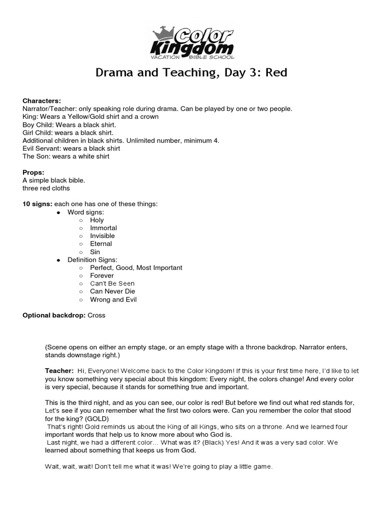 Drama and Teaching, Day 3: Red: Characters | PDF