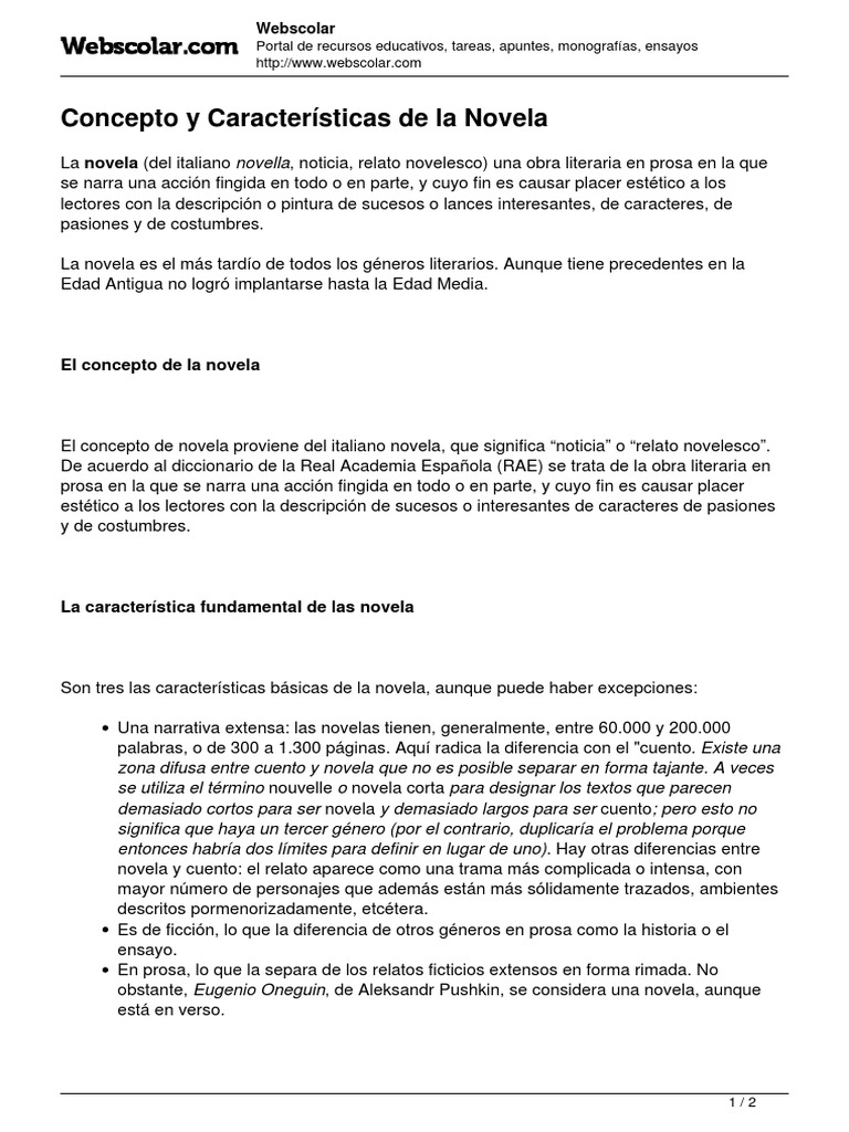 Definición y características de la novela | PDF | Novelas | Cortejo
