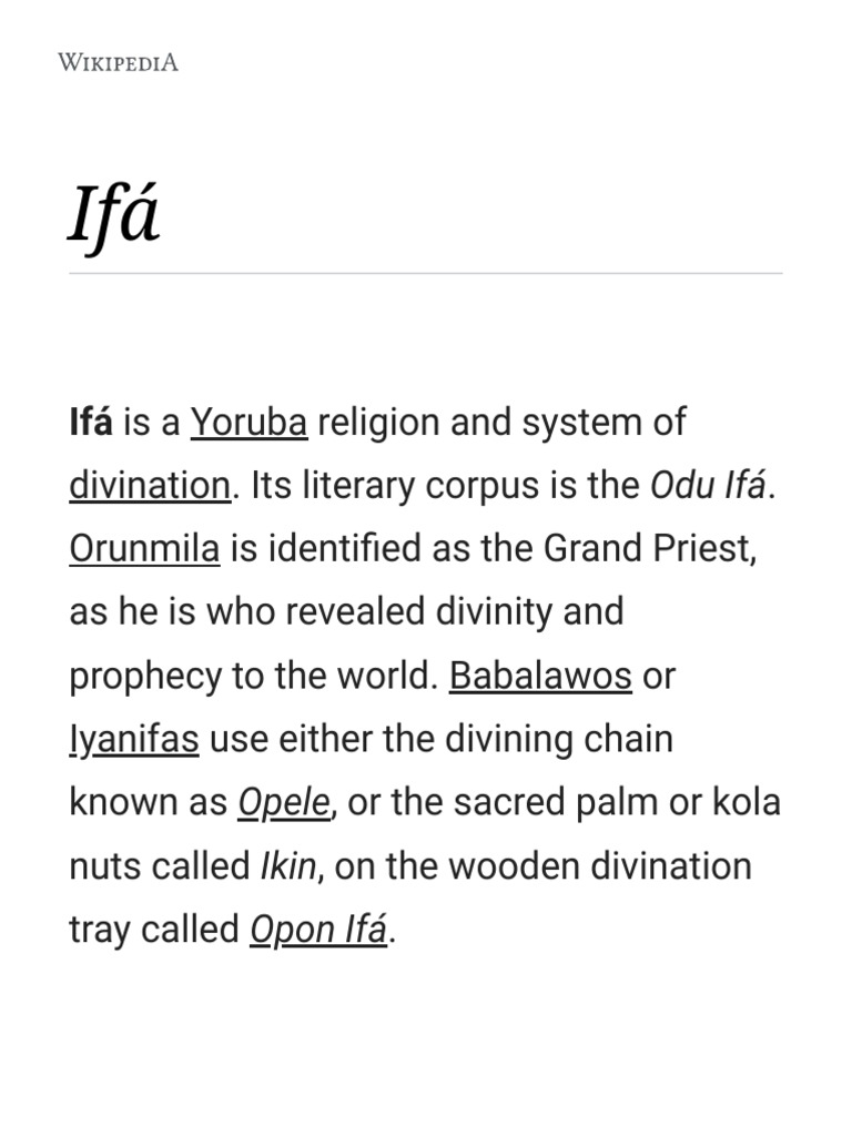 Ifá - Wikipedia | PDF | Santería | Ethnic Religion