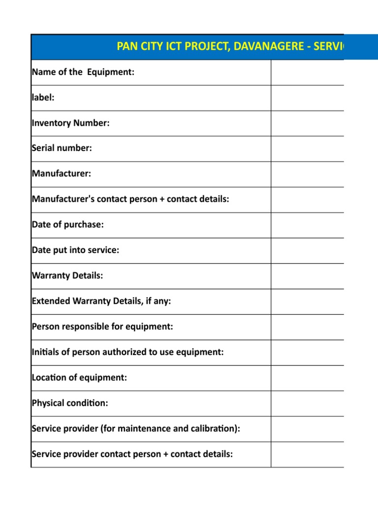Equipment Service Book Template | PDF