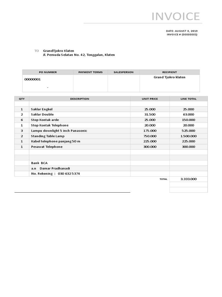 Invoice: Po Number Payment Terms Salesperson Recipient | PDF