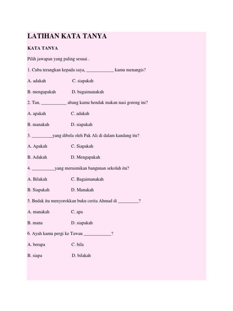 Latihan Kata Tanya | PDF