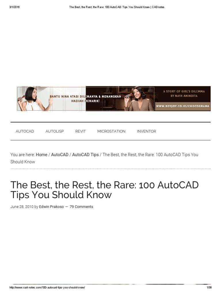 The Best The Rest The Rare 100 Autocad Tips You Should Know Cadnotes Pdf Auto Cad