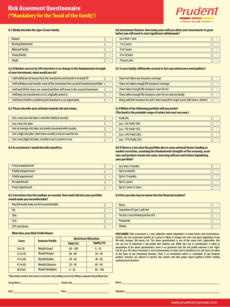Risk Assesment Questionnaire | PDF | Risk | Investing
