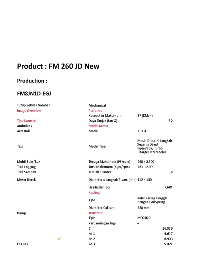 Hino 500 FM 260 JD | PDF