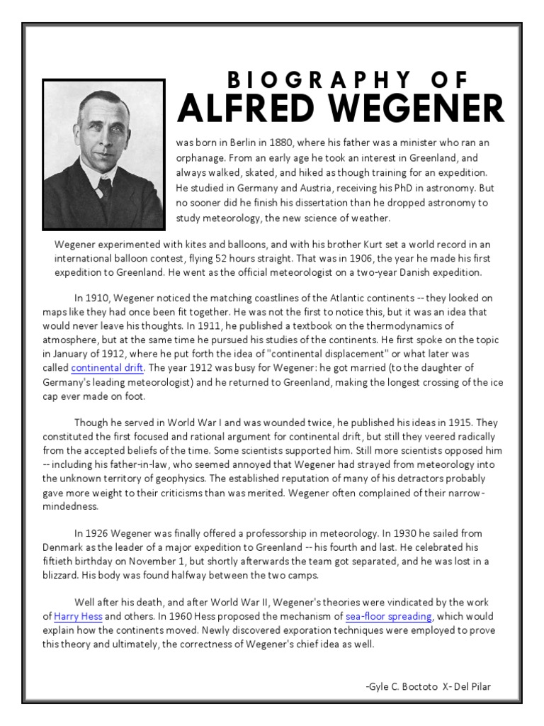 Alfred Wegener: Biography of | PDF | Earth Sciences | Science