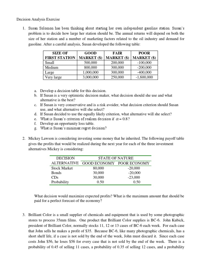Decision Analysis Exercise | PDF | Stock Market | Decision Making