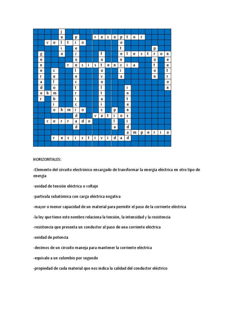 Crucigrama | PDF | Electricidad | Corriente eléctrica
