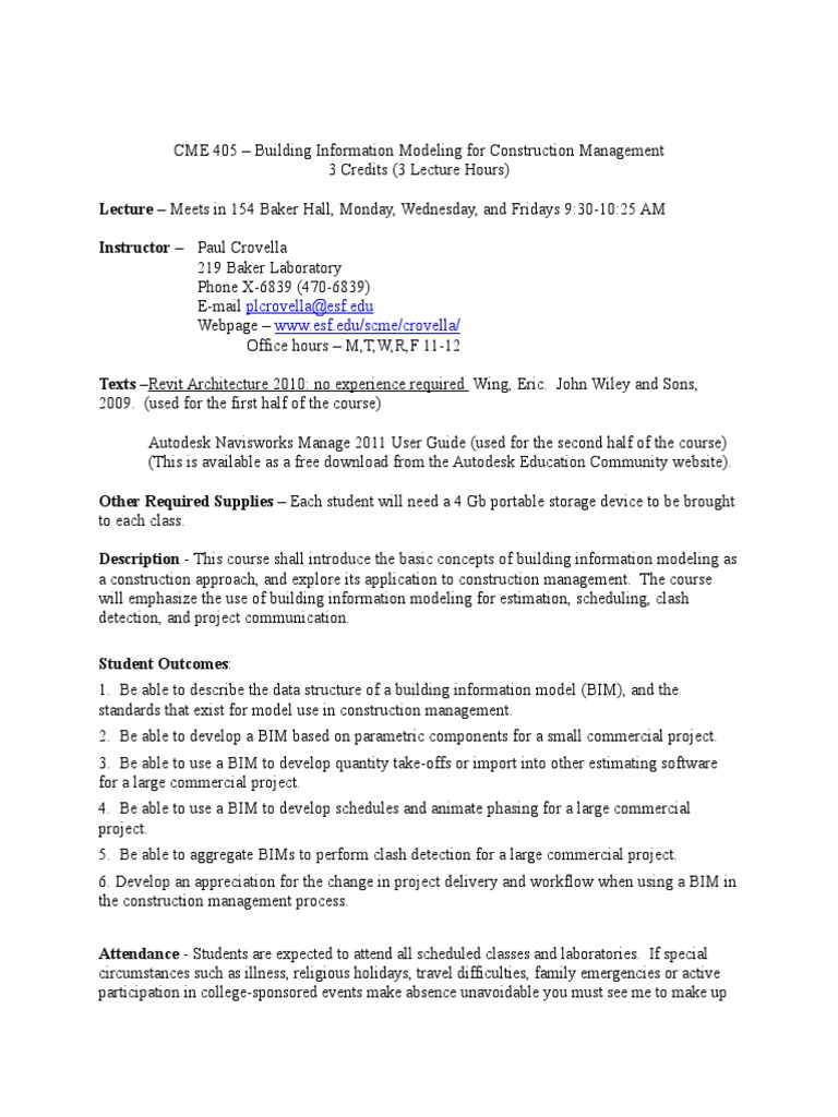Course Outline Bim | PDF | Building Information Modeling | Autodesk Revit