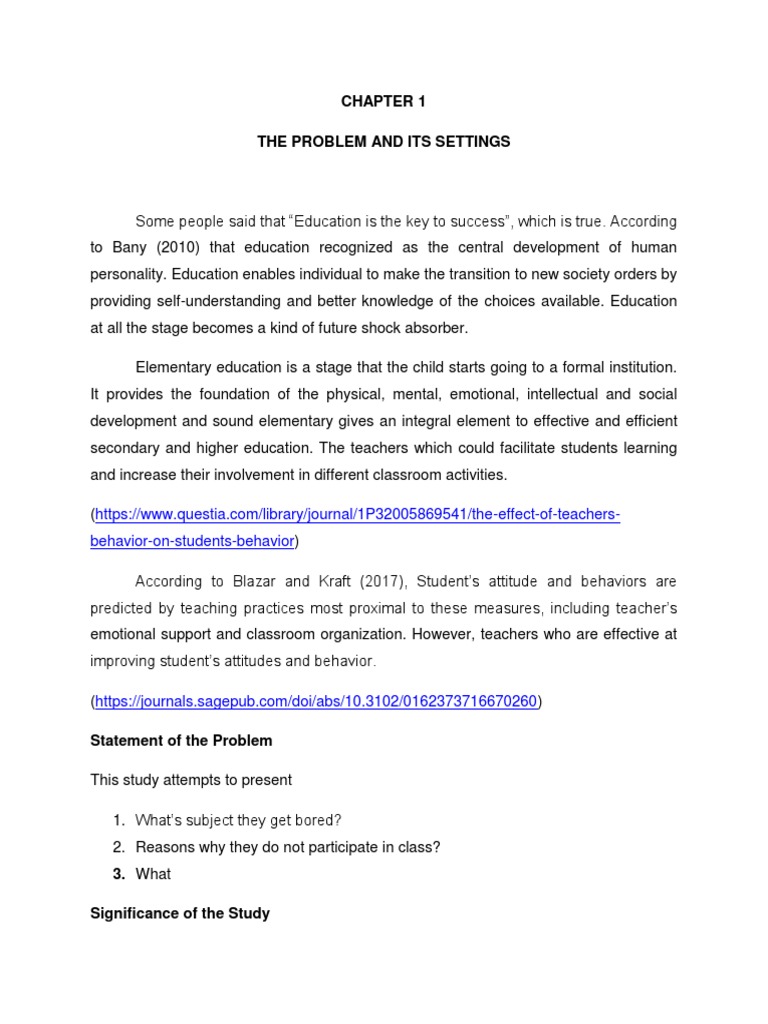 The Problem and Its Settings: Behavior-On-Students-Behavior | PDF ...