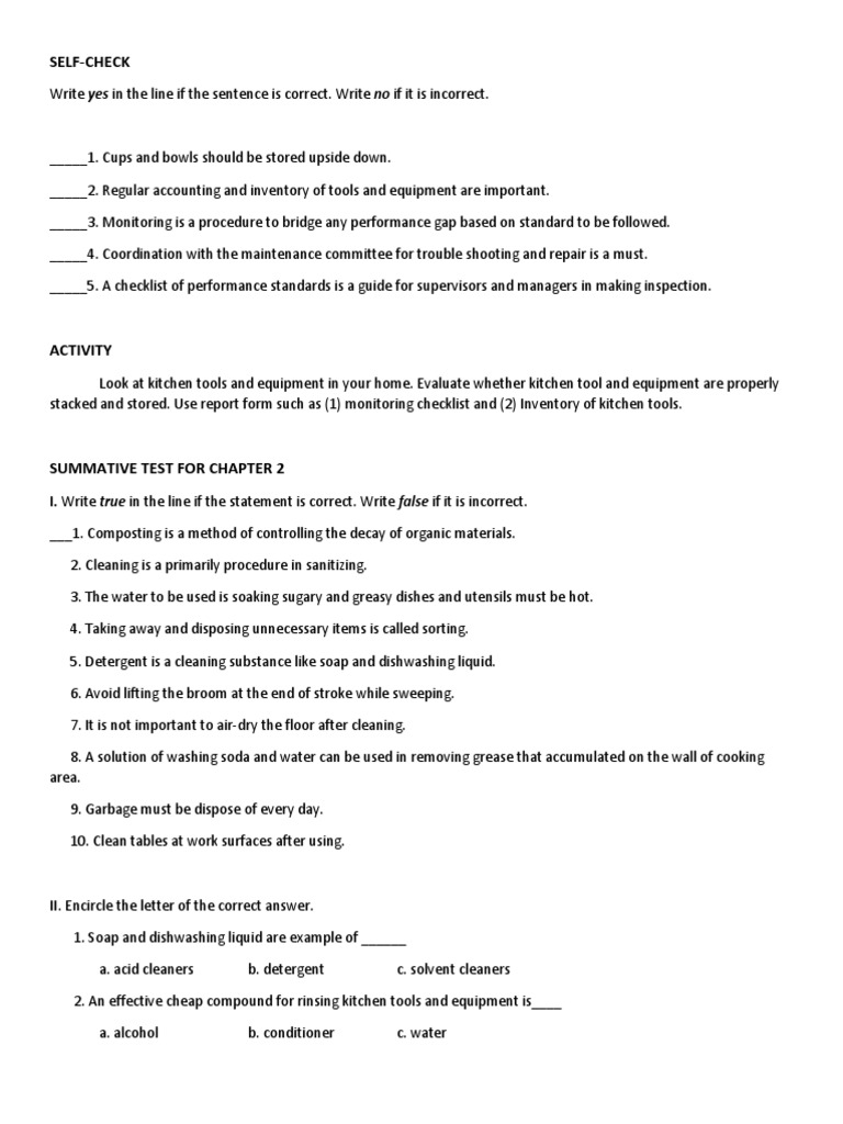 Self-Check: I. Write True in The Line If The Statement Is Correct. Write False If It Is ...