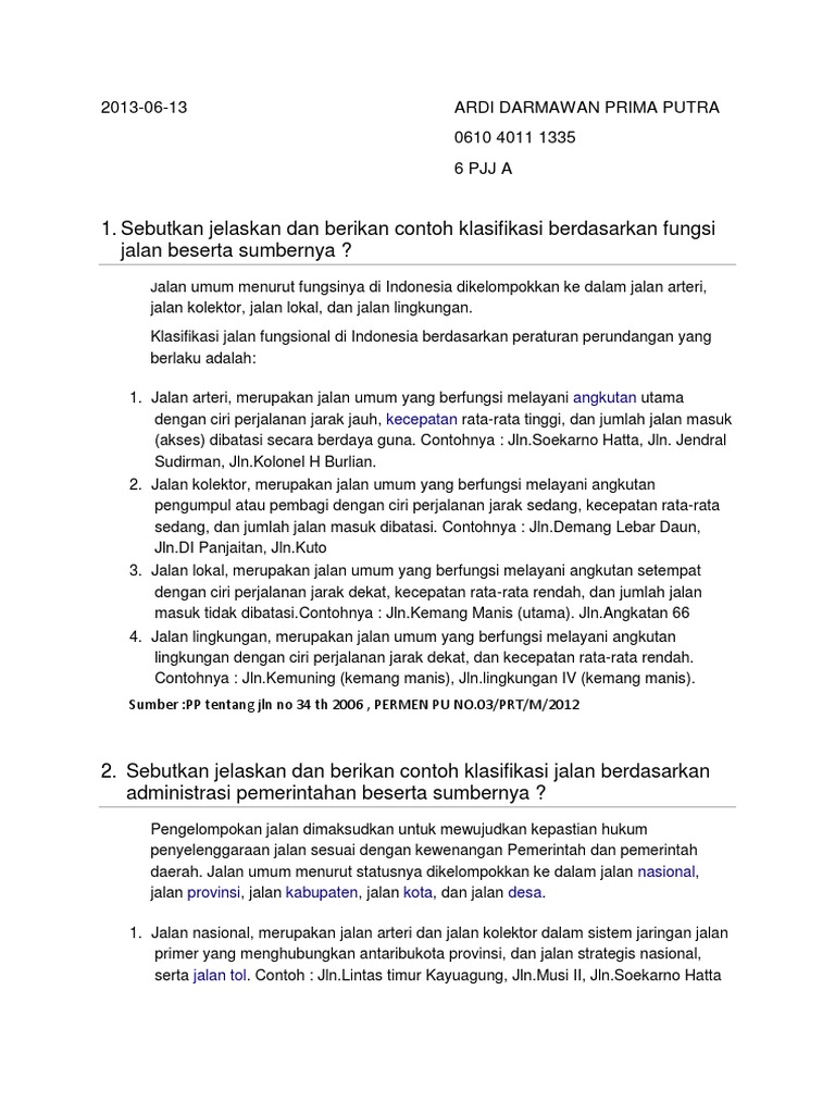 Klasifikasi Berdasarkan Fungsi Jalan | PDF