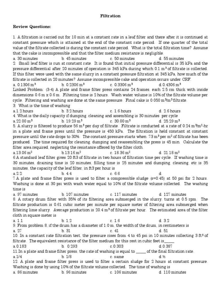 Analysis of Filtration Questions: A Review of Key Concepts Related to ...