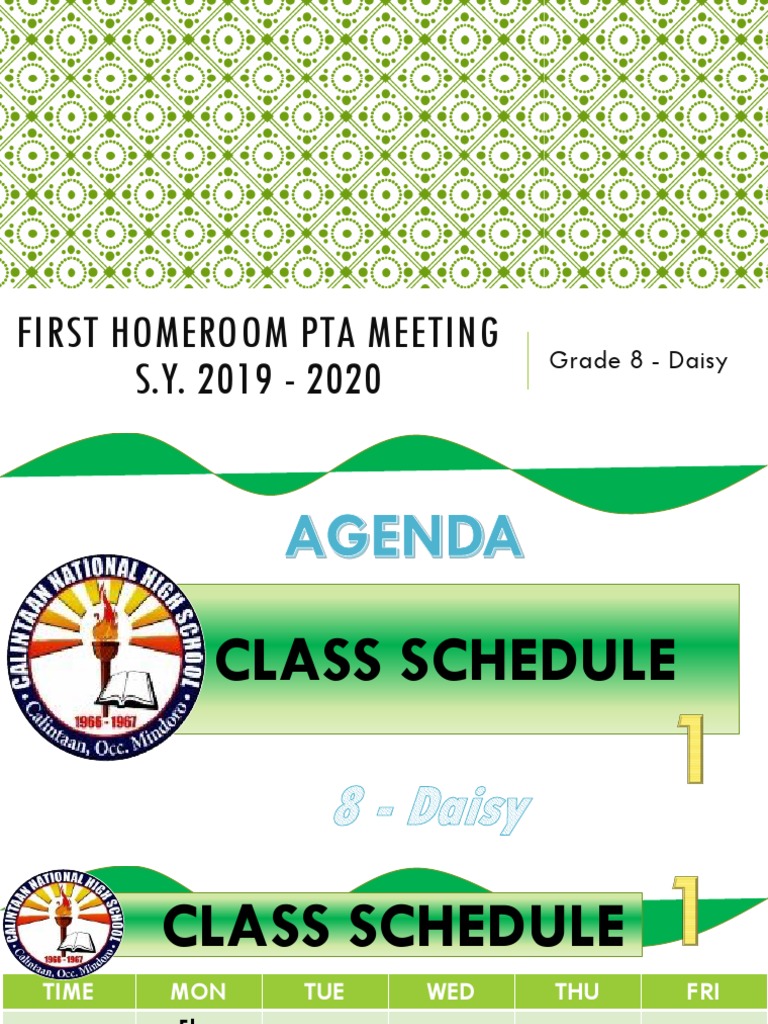 First Homeroom Pta Meeting S.Y. 2019 - 2020: Grade 8 - Daisy | PDF