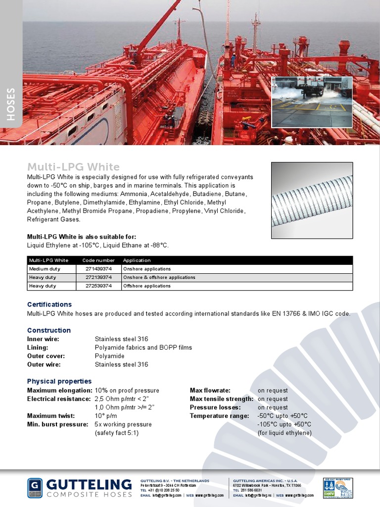 Gutteling Datasheet 2016 Hoses Multi-LPG White | PDF | Propane | Chemistry