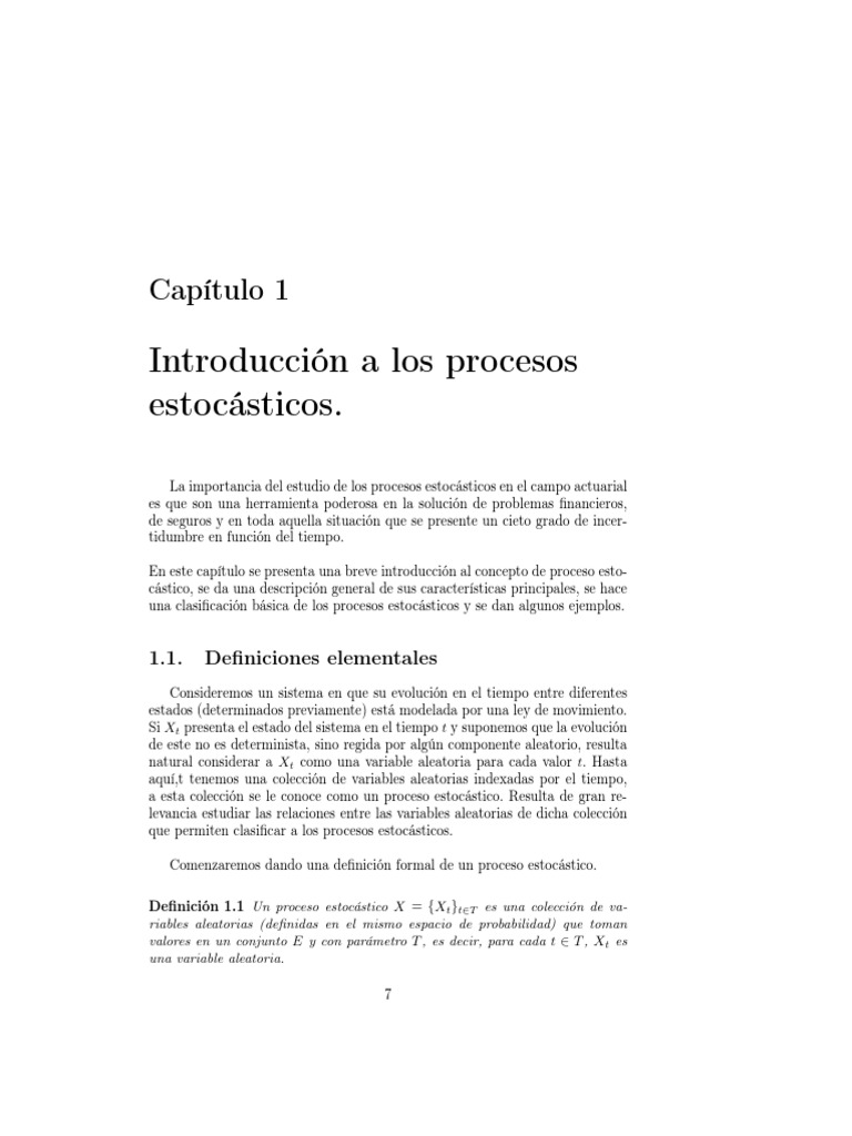 Notas 1. Introducci N A Los Procesos Estoc Sticos PDF | PDF | Cadena ...