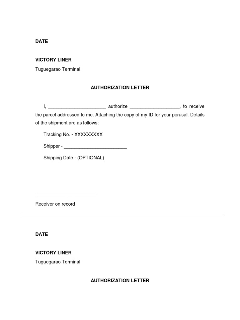 Authorization Letter for Parcel Pickup | PDF