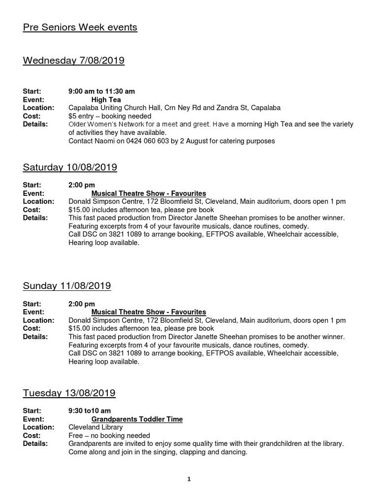 Seniors Week Events & Activities | PDF | Leisure