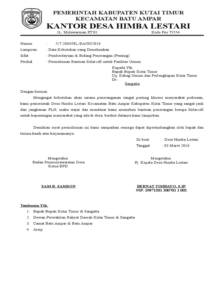 Surat Permohonan Solarcell | PDF