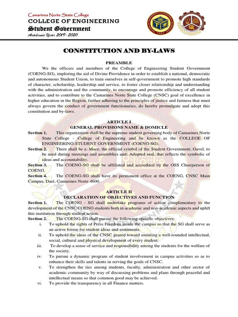 Student Government: Constitution and By-Laws | PDF | Constitutional ...