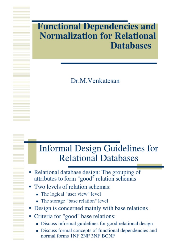 Functional Dependencies And Normalization For Relational Databases Pdf Relational Model