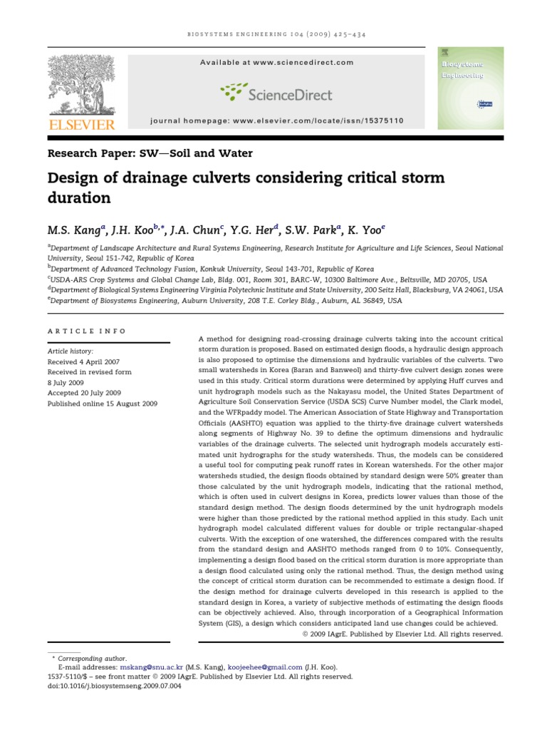 Design of Drainage Culverts Considering Critical Storm Duration ...