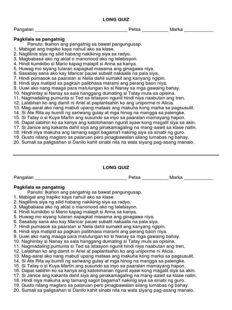 Pangatnig Activity | PDF