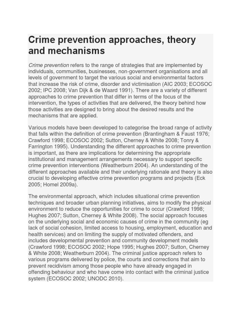 Crime Prevention Approaches | PDF | Crime Prevention | Community