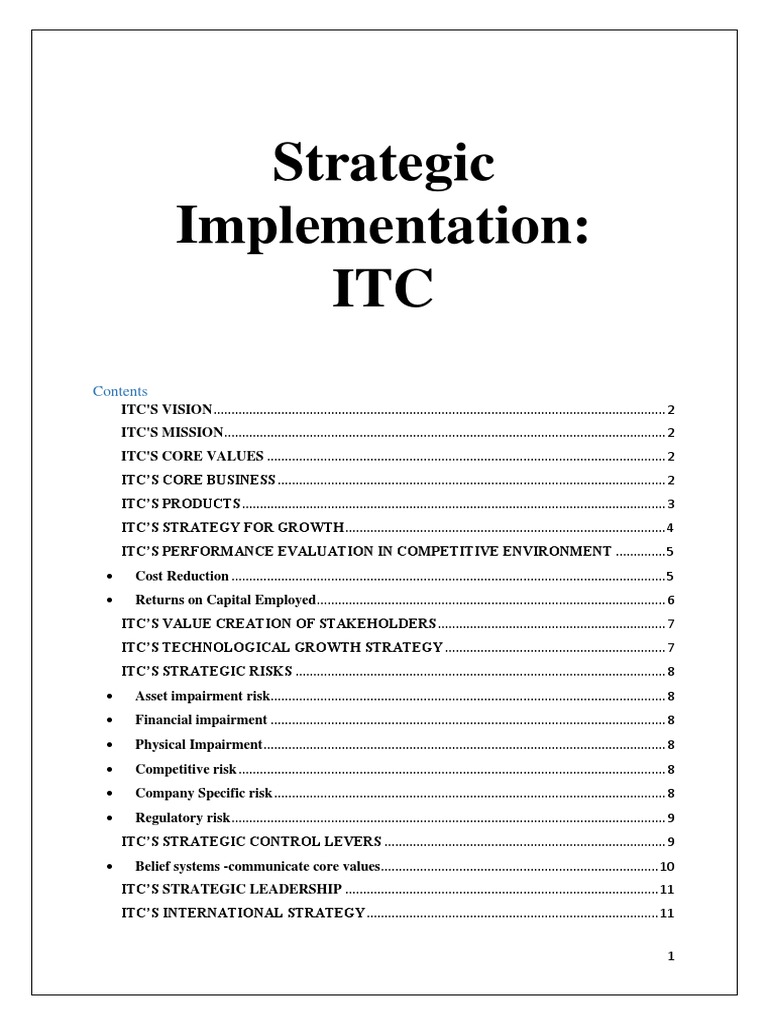 ITC's Strategic Implementation: Diversification Through Innovation and ...