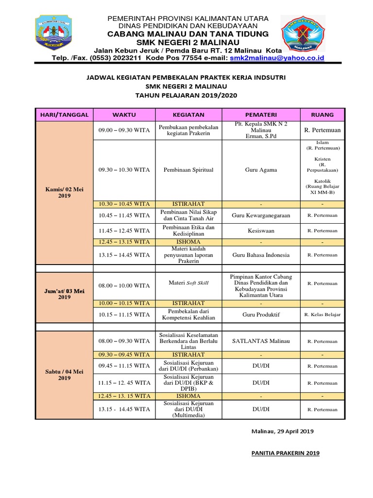 Jadwal Kegiatan Pembekalan Prakerin | PDF