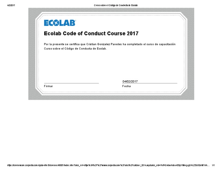 Curso Sobre El Código de Conducta de Ecolab PDF | PDF