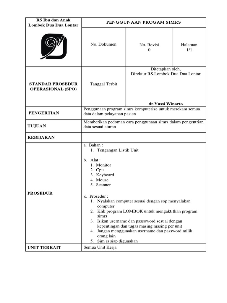 Spo Menggunakan Program Sim Rs | PDF