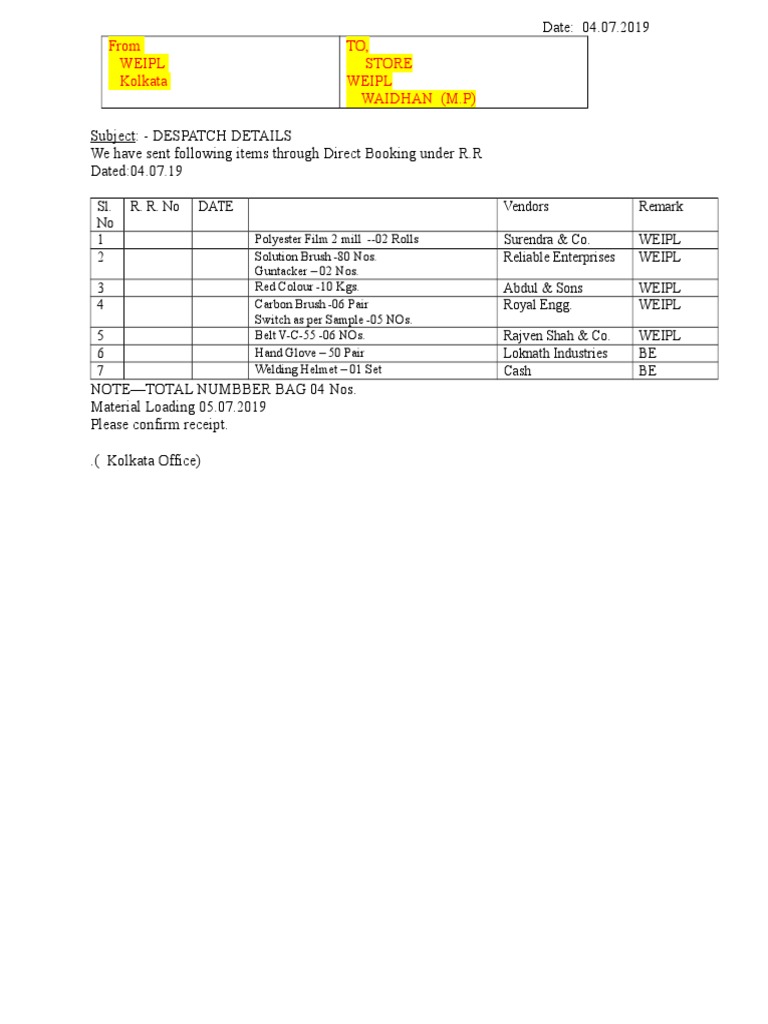 Despatch Detail | PDF