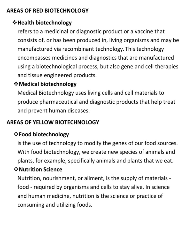 Areas of Red Biotechnology | PDF | Biotechnology | Biofuel