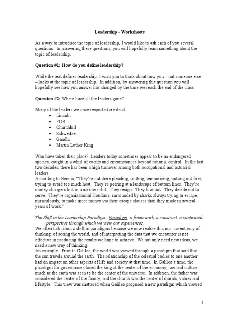 Leadership - Worksheets | PDF | Paradigm | Leadership